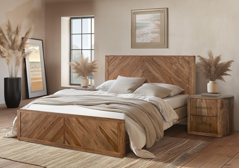 Teak Mango wood 4 Piece Balam King Bed Set
